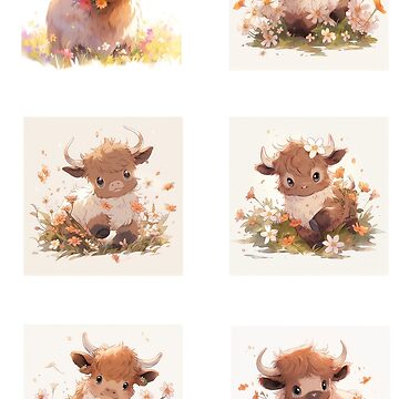 "cute kawaii highland cattle baby calves in anime manga style" Sticker ...