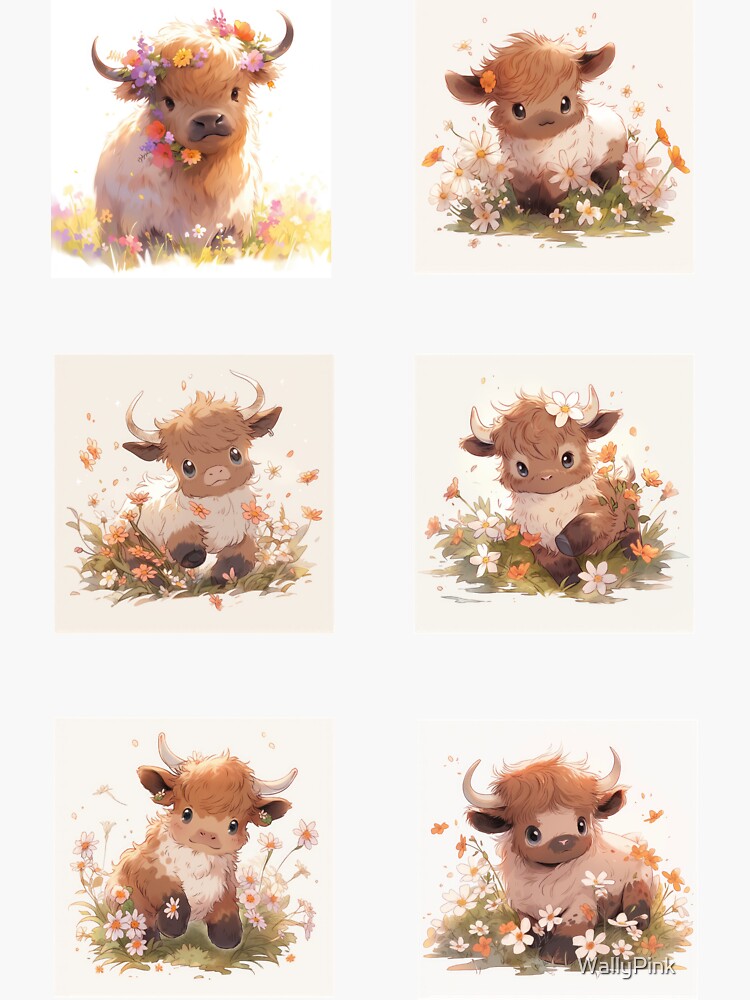 "cute kawaii highland cattle baby calves in anime manga style" Sticker ...