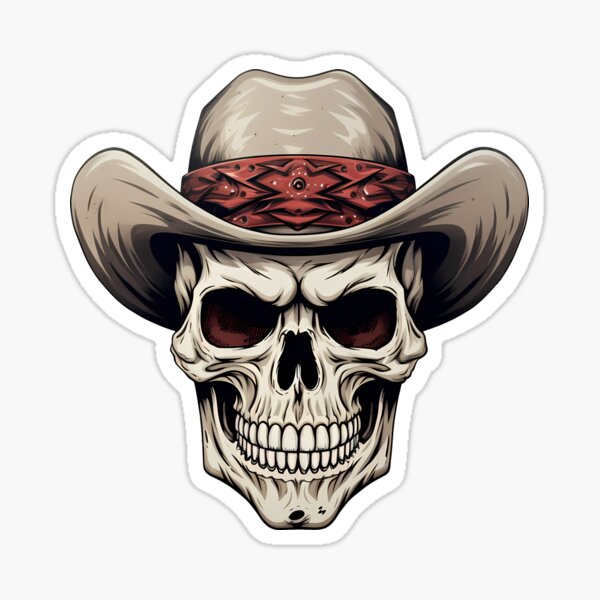 "Western Skull in a Beige Cowboy Hat" Sticker for Sale by meganohm ...