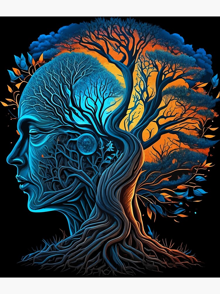 "colorful human tree branch, human face like tree branch shape, tree ...