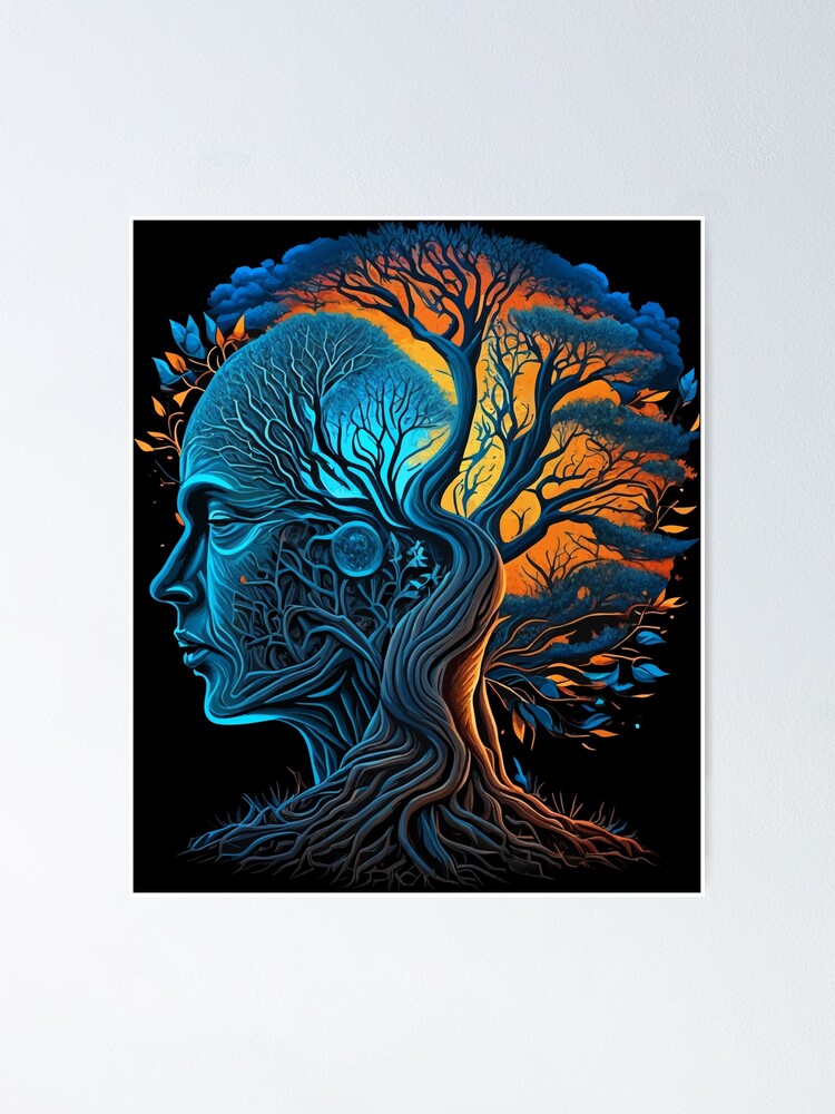 "colorful human tree branch, human face like tree branch shape, tree ...