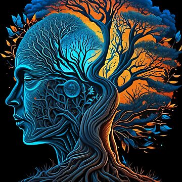 "colorful human tree branch, human face like tree branch shape, tree ...