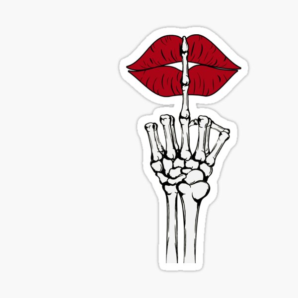 "Skeleton Hand And Red Hot Lips" Sticker for Sale by PugD | Redbubble