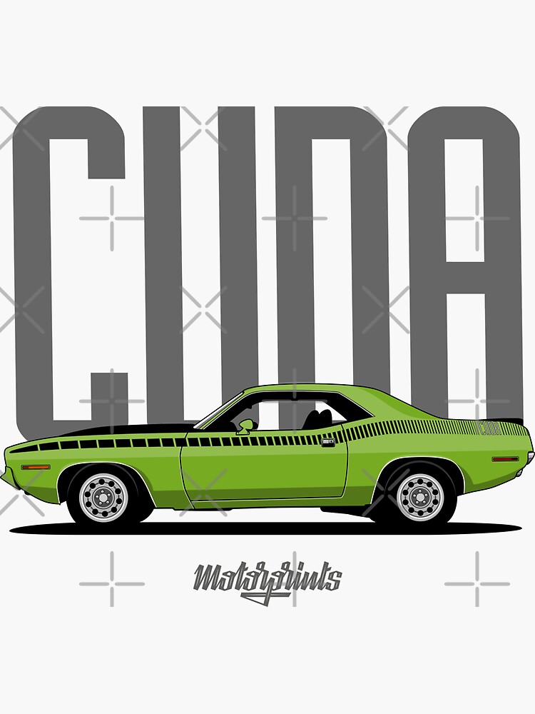 "Muscle Car 'Cuda (green)" Sticker by MotorPrints | Redbubble