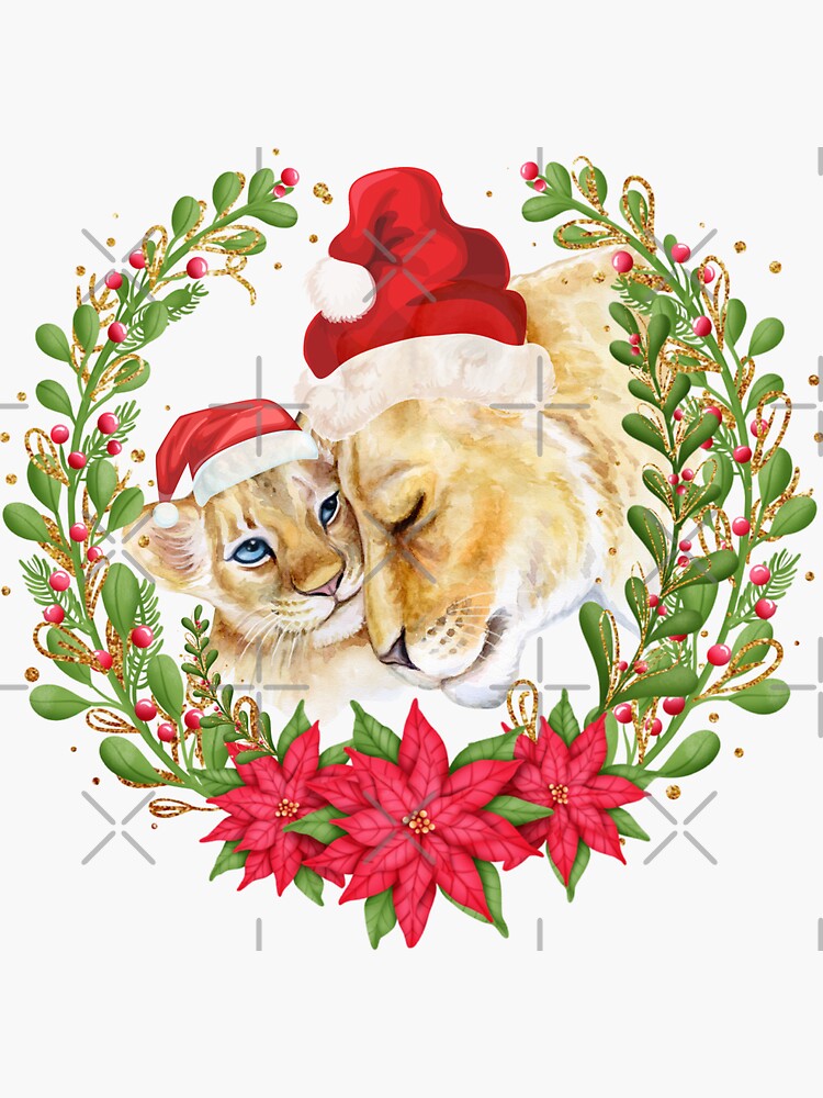 "Lioness and Cub Wearing a Santa Hat" Sticker for Sale by LionessLove ...
