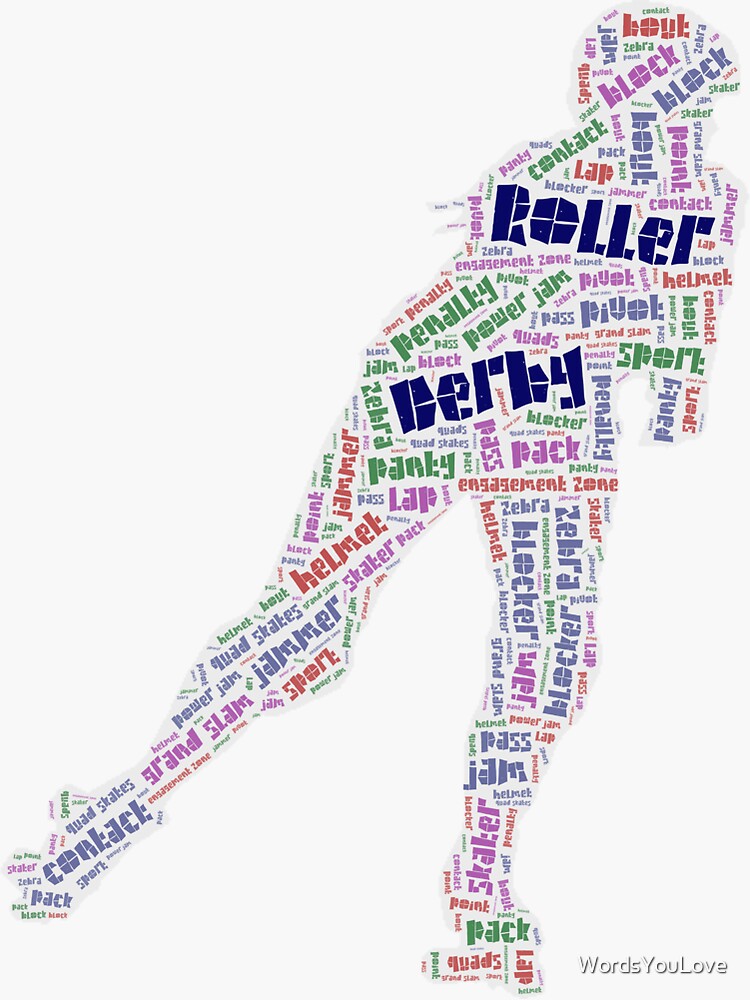 "Roller Derby Wordcloud for Lighter Backgrounds" Sticker for Sale by ...