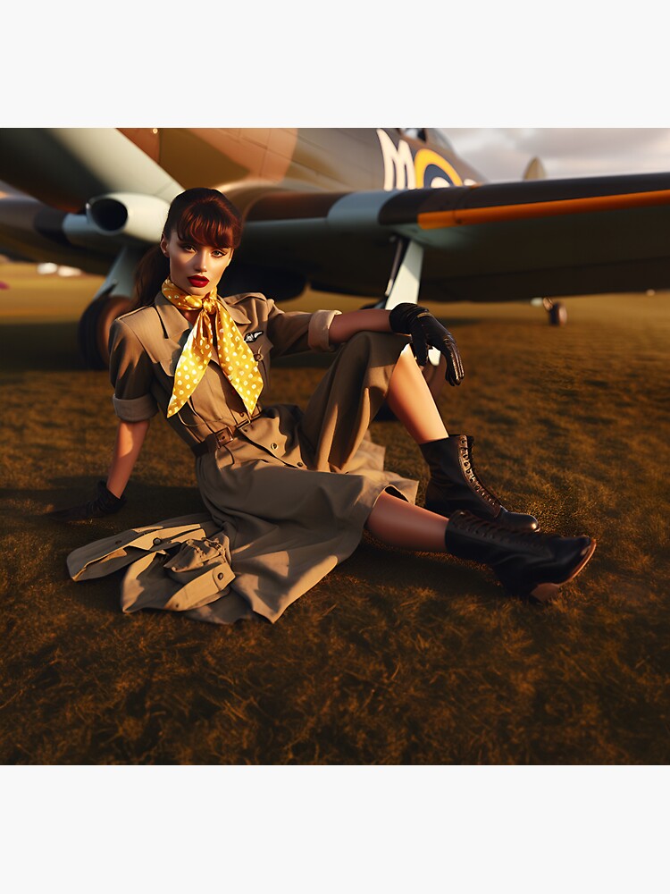 "Beautiful WW2 Female Pilot pinup model with Spitfire fighter plane ...