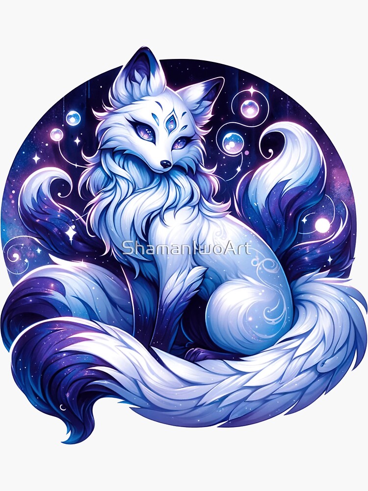 "Light Blue Kitsune Fox, Anime, Kawaii, Cute, Japanese Myth" Sticker ...