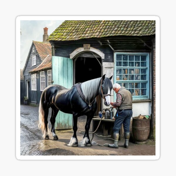 "Historic German Village Farrier Horse Houses Cobblestones People ...
