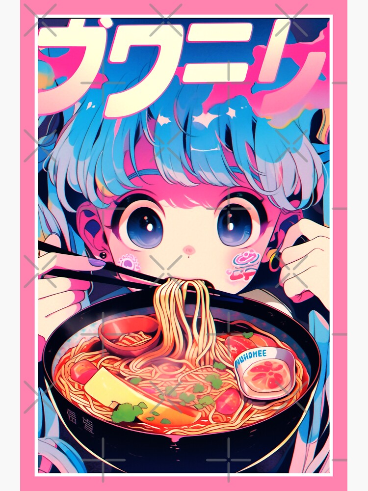 "Cute Anime Girl | Ramen Noodles | Hentaii Chibi Kawaii Design" Sticker ...