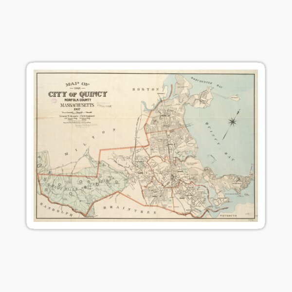 "Vintage Map of Quincy MA (1907)" Sticker for Sale by BravuraMedia ...