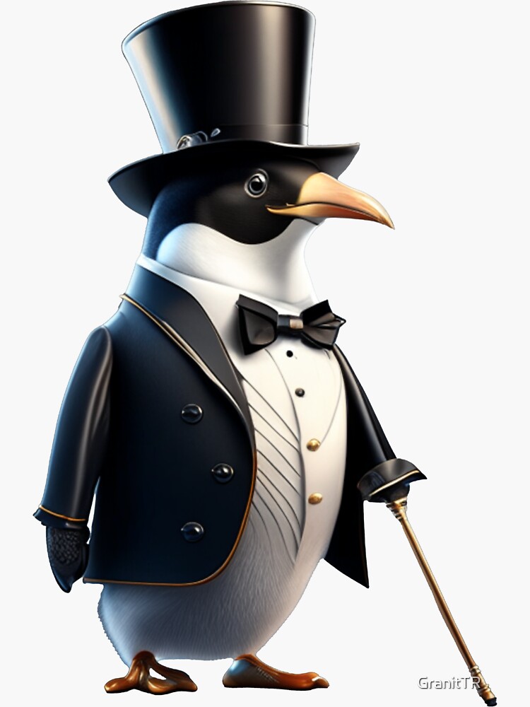 "Regal Penguin Elegance: Victorian-Inspired Tuxedo with Top Hat ...