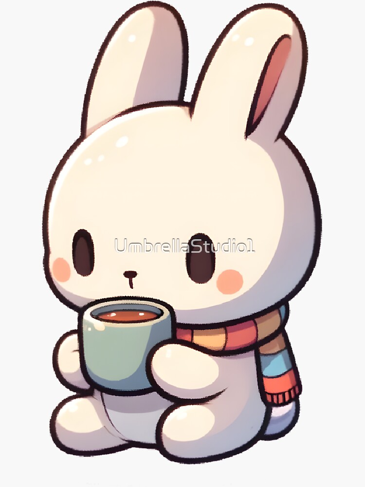 "Cozy Bunny Enjoying a Warm Beverage" Sticker for Sale by ...