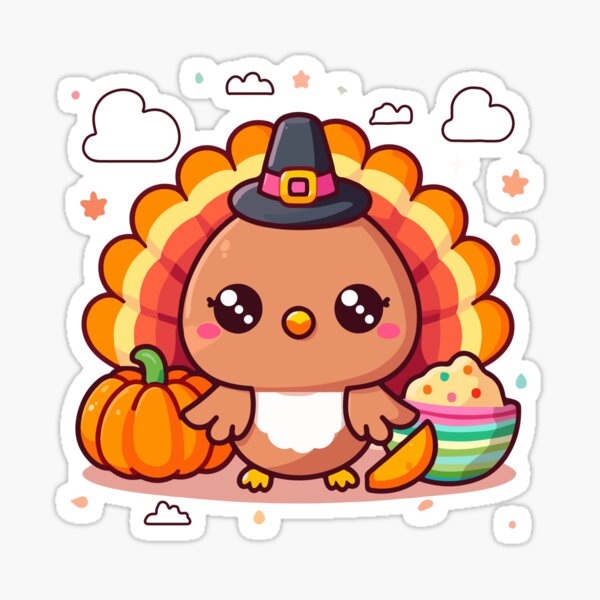 "Kawaii Thanksgiving Cute Turkey" Sticker for Sale by ramiredram ...