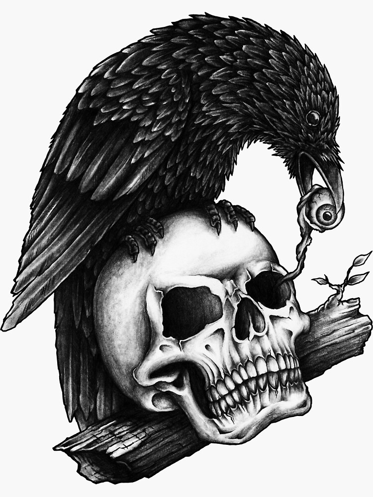 "Skull Crow" Sticker for Sale by theteedude | Redbubble