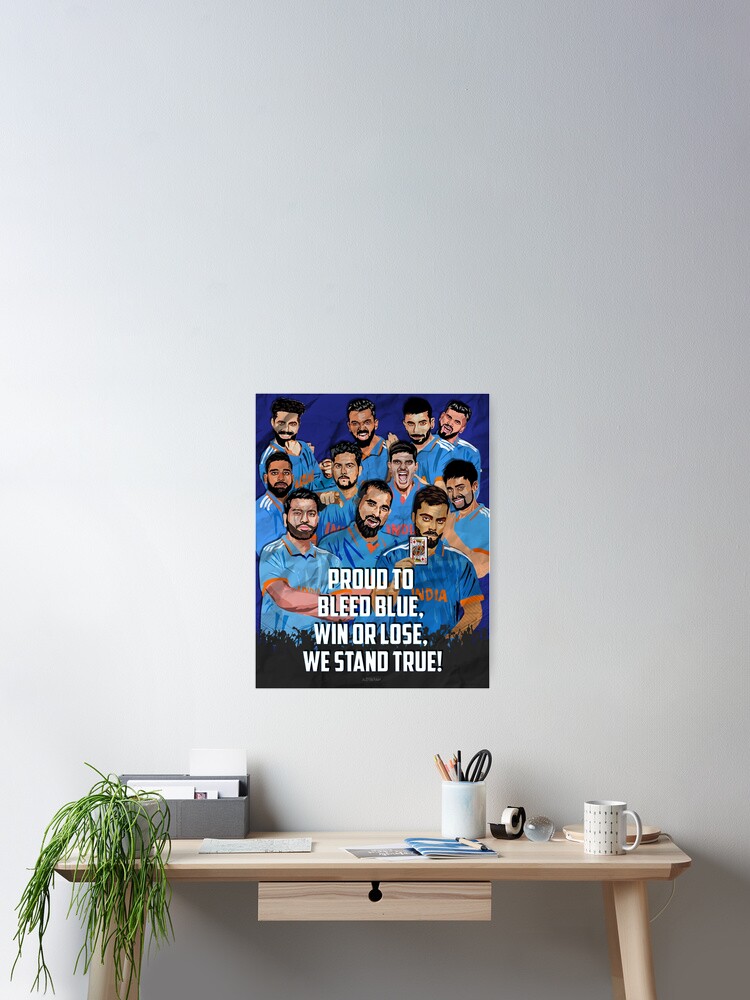 "Indian cricket team illustration , bleed blue poster" Poster for Sale ...