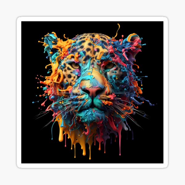 "Leopard Splatter Portrait " Sticker for Sale by fatbanana | Redbubble