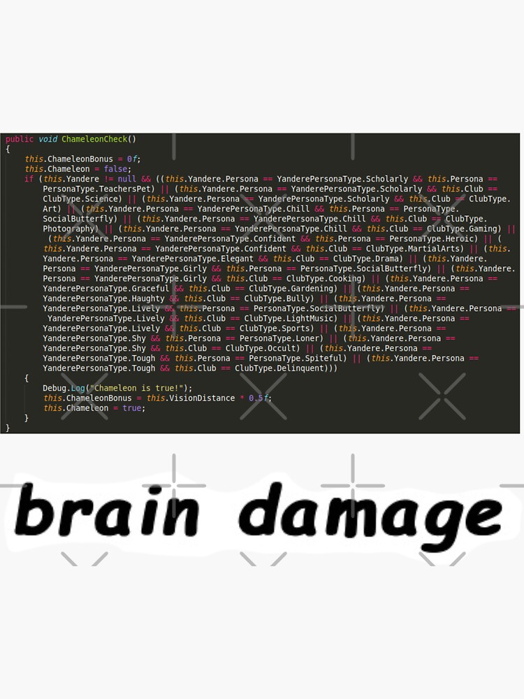 "Cursed Code "brain damage" meme" Sticker for Sale by Rainy-Racoon ...