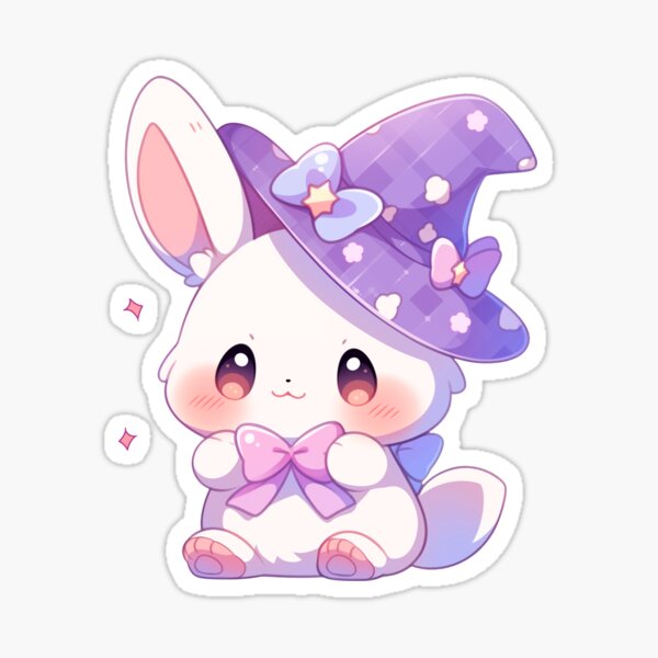 "Cute Kawaii Happy Bunny Rabbit in Witches Hat" Sticker for Sale by ...
