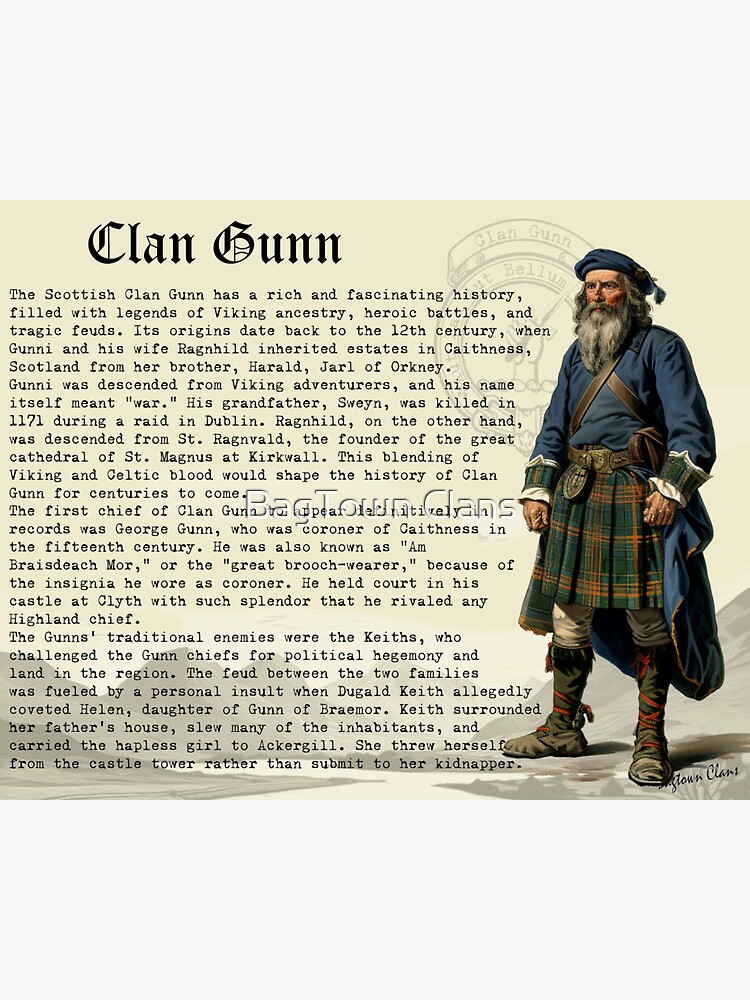 "Clan Gunn Scottish History " Sticker for Sale by BagTown Clans | Redbubble