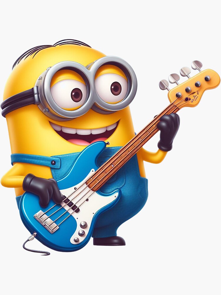 "Minion Play Bass Guitar" Sticker for Sale by DesignbyKaan | Redbubble