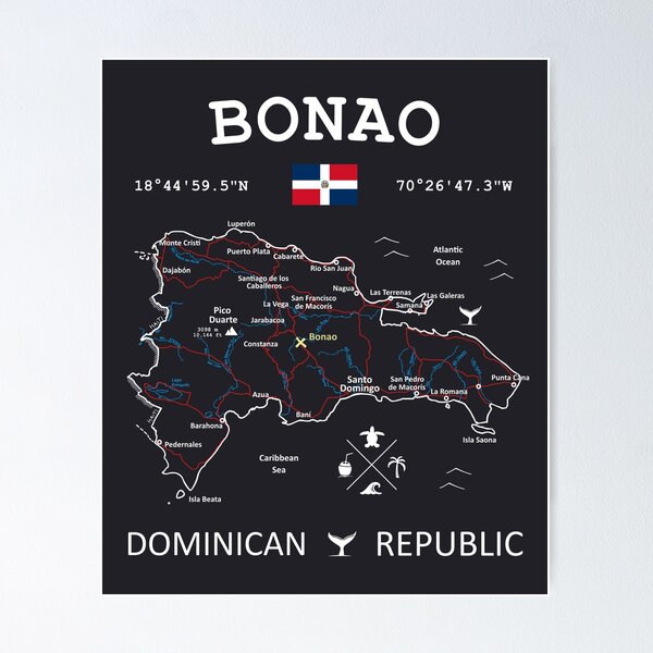 "Bonao Dominican Republic Flag Travel Map Coordinates Roads Rivers and ...