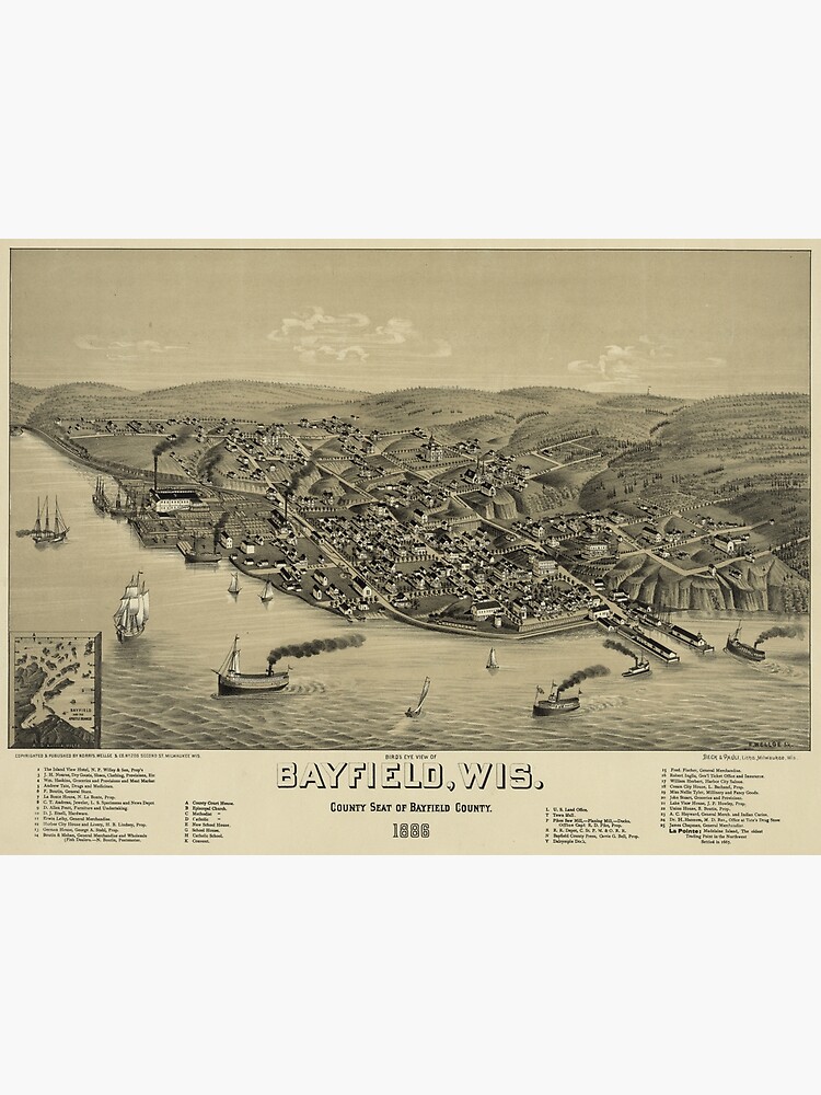 "Vintage Pictorial Map of Bayfield WI (1886)" Art Print for Sale by ...