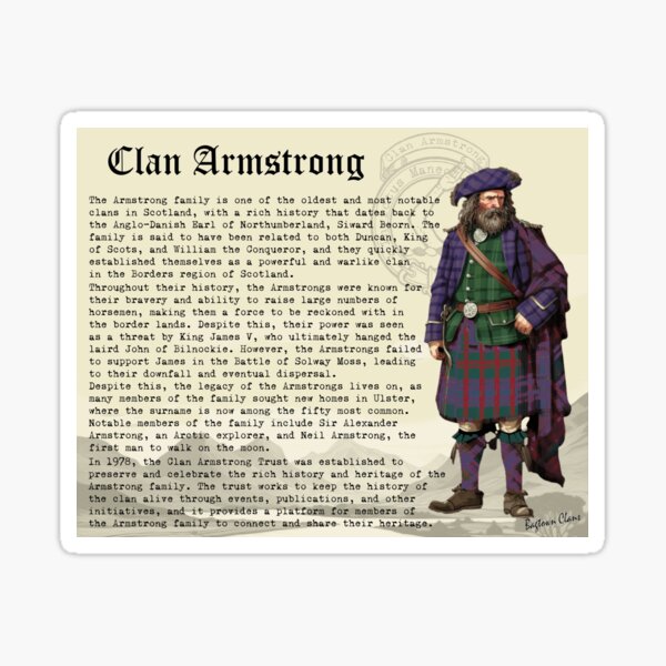 "Clan Armstrong Scottish History " Sticker for Sale by BagTown Clans ...