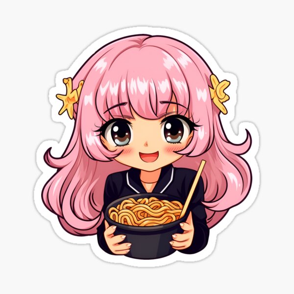 "Cute Anime Girl Eating Noodles" Sticker for Sale by Uryummypie | Redbubble