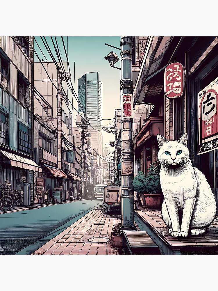 "Cat in Tokyo" Sticker for Sale by ofanaim | Redbubble