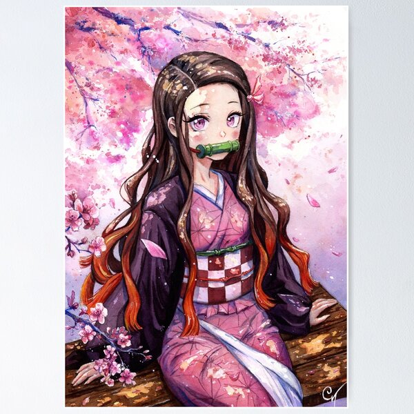 "Watercolor Nezuko Under Sakura Tree- Demon Slayer Fanart" Poster for ...