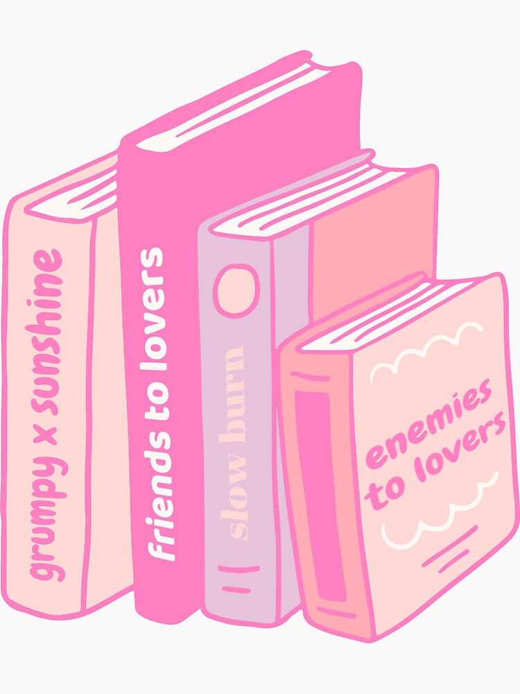 "Light Pink Romance Tropes as Pile of Books" Sticker for Sale by ...