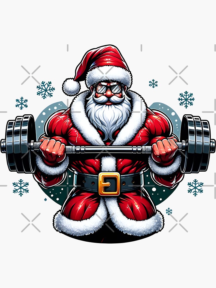 "Buff Santa - Muscular Santa Claus Fitness Holiday Sticker" Sticker for ...