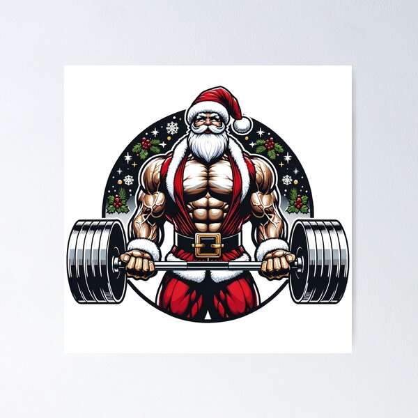 "Santa's Strength - Muscular Santa Claus Weightlifting Holiday Design ...