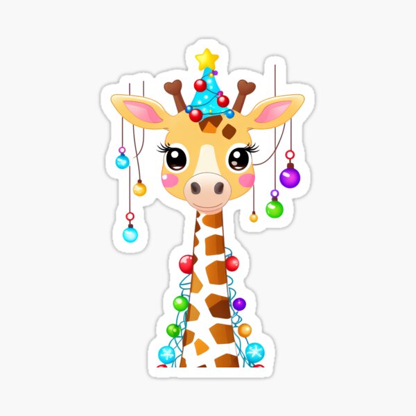 "Cute Giraffe Santa With Christmas Lights" Sticker for Sale by ...