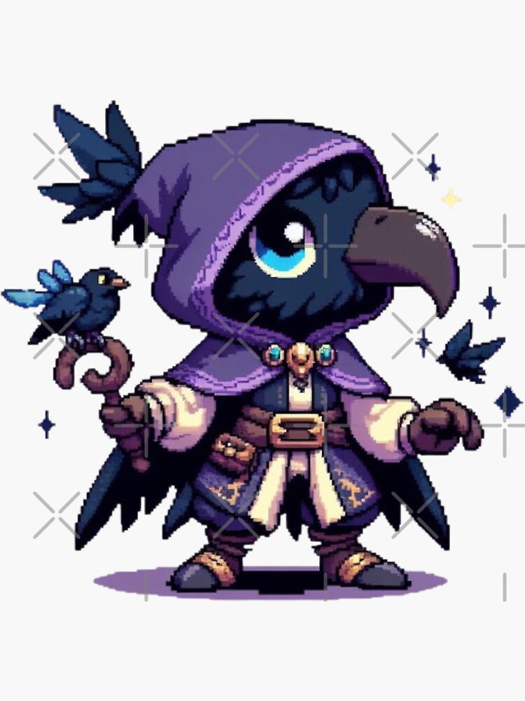 "Cute RPG Raven Wizard In Pixel Art" Sticker for Sale by FoxOfPixels ...
