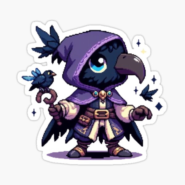 "Cute RPG Raven Wizard In Pixel Art" Sticker for Sale by FoxOfPixels ...
