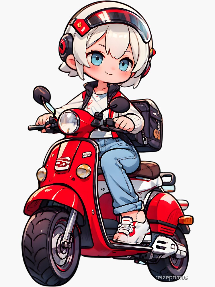 "Cute Chibi Girl on a Red Italian Scooter" Sticker for Sale by ...