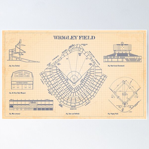 "Wrigley Field (Old Blue Grid)" Poster for Sale by BLUE GALAXY DESIGNS ...