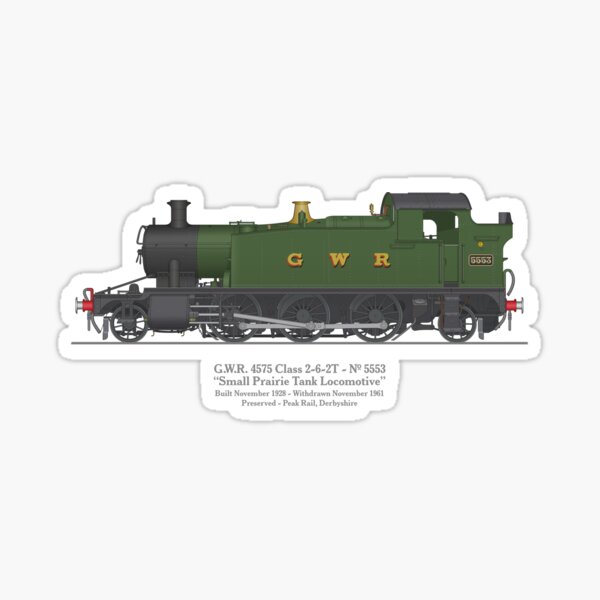 "GWR Small Prairie Class 4575 Tank Locomotive Number 5553" Sticker for ...