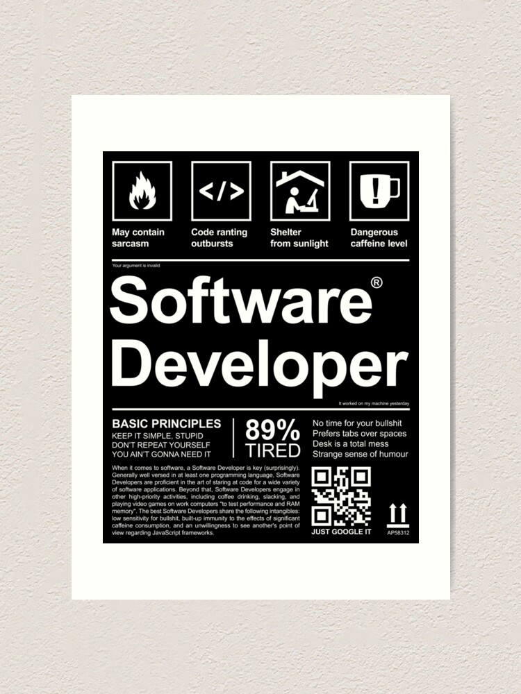 "SOFTWARE DEVELOPER LABEL" Art Print for Sale by officegeekshop | Redbubble