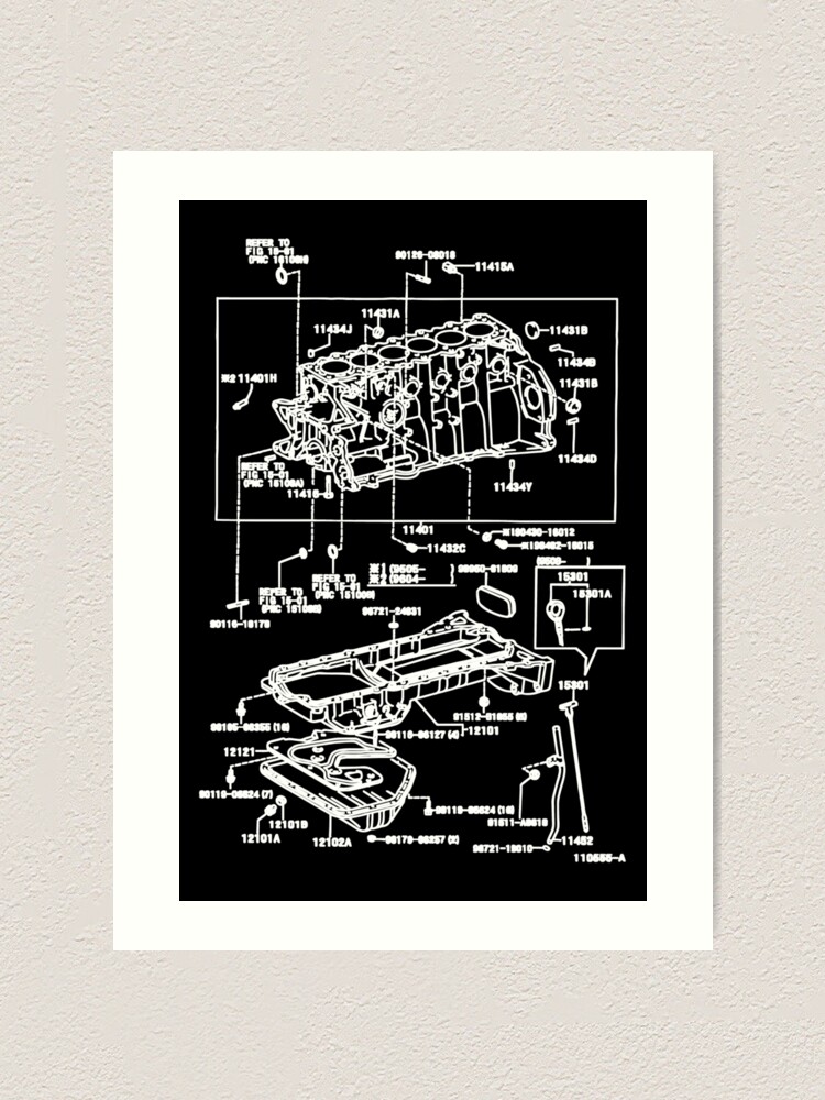 "2JZ-GE JDM Supra Engine Exploded Blueprint" Art Print for Sale by ...