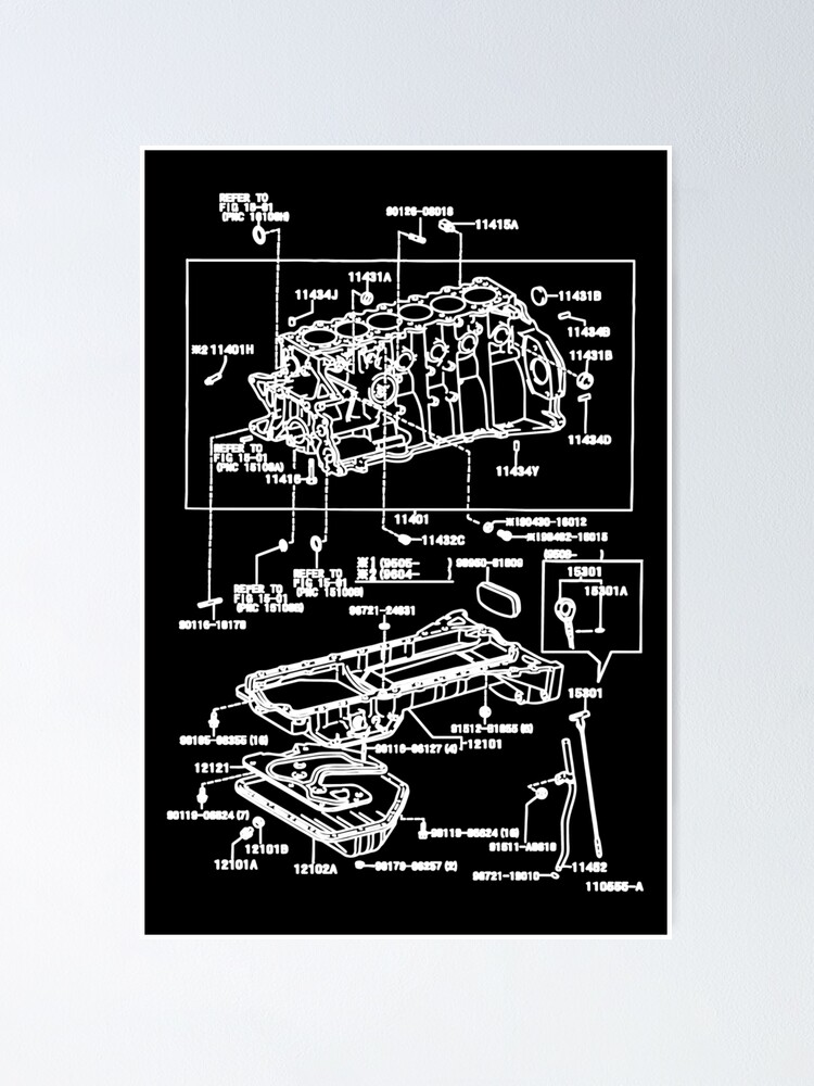 "2JZ-GE JDM Supra Engine Exploded Blueprint" Poster for Sale by Industree Designs | Redbubble