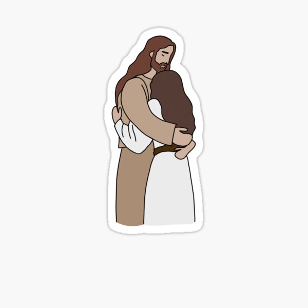 "jesus hugging woman" Sticker for Sale by hewalksonwater | Redbubble