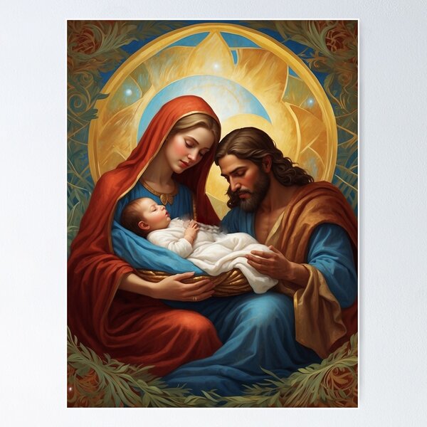 "Christmas Birth of Christ, Christian Art - Baby Jesus" Poster for Sale ...