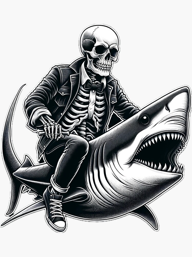 "Gothic Fashionable Skeleton Rides Shark" Sticker for Sale by ...