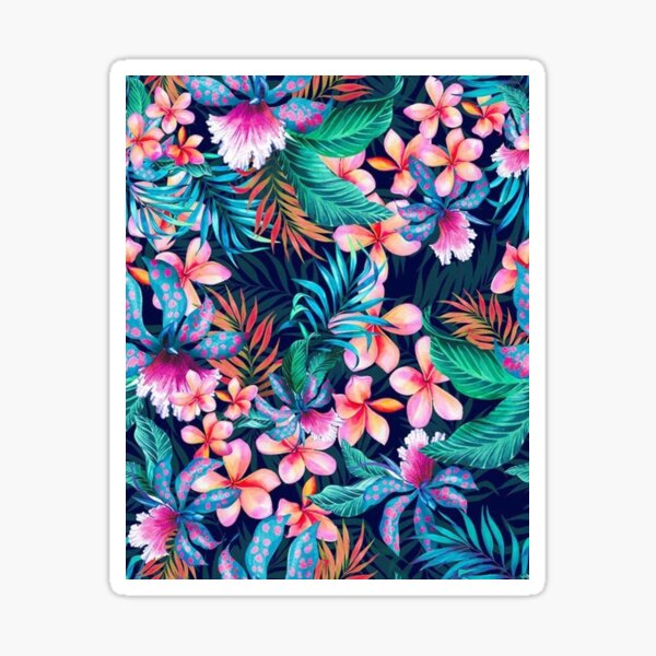 "Neon Tropical Hawaiian Flowers" Sticker by windowsdown | Redbubble