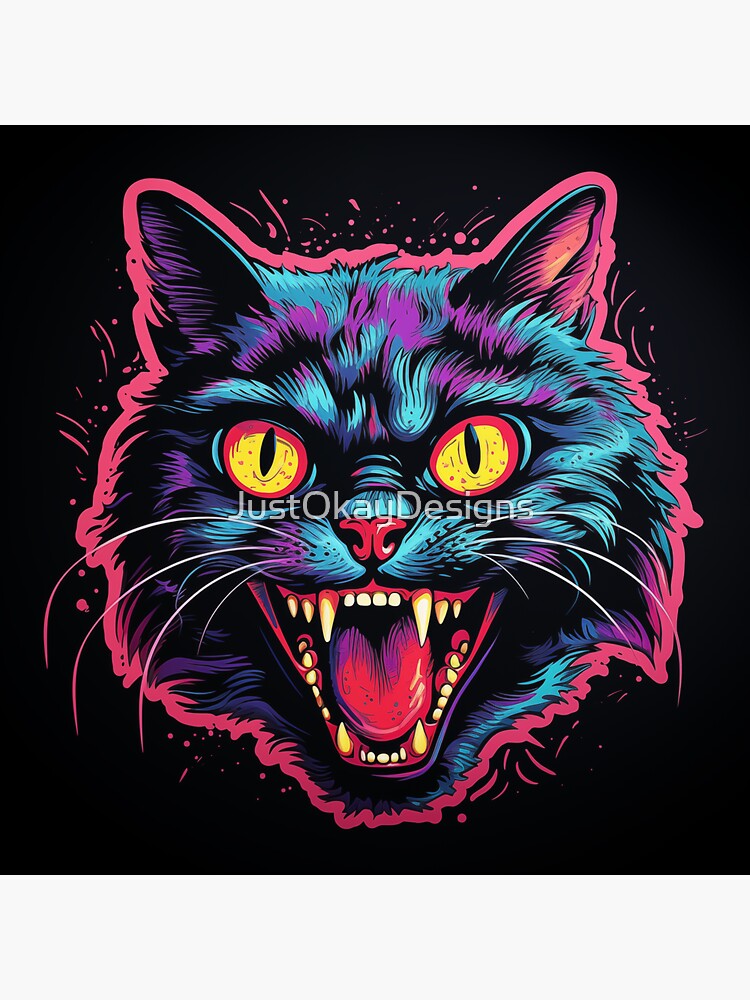 "Vintage Neon Cat Sticker" Sticker for Sale by JustOkayDesigns | Redbubble
