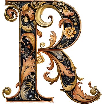 "Letter R Gothic black and gold trimming with floral ornament" Sticker ...