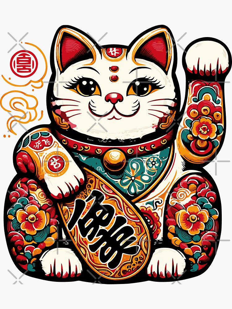 "LUCKY CAT HAND PAINTED MANEKI NEKO" Sticker for Sale by HYPeR-NaTUrE | Redbubble